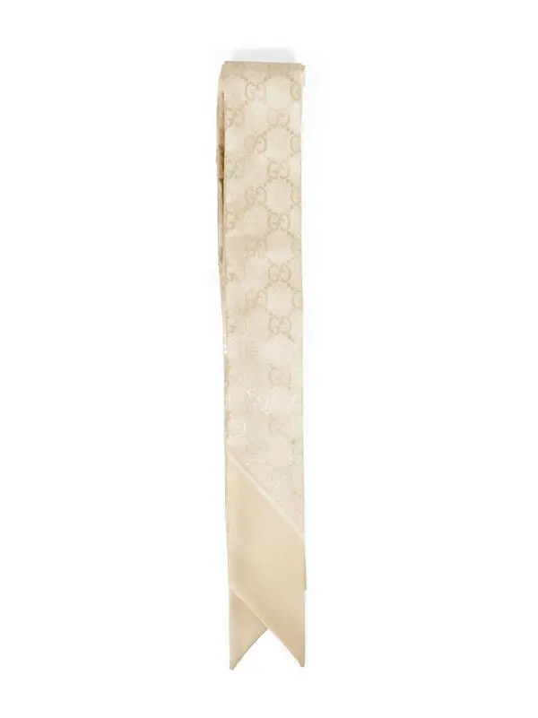 Gucci White And Ivory Lamé Gg-print Silk Ribbon - Multicolor