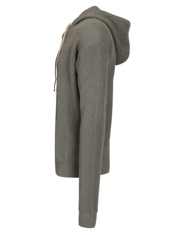 Rick Owens Ribbed Wool Hooded Zip-up Sweater