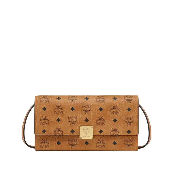 Mcm Monogrammed Canvas Flap Shoulder Bag - Brown