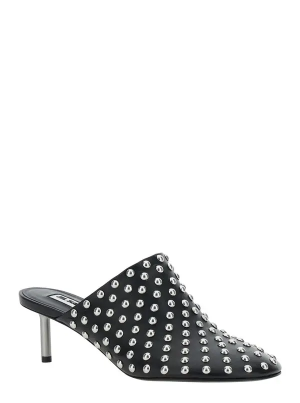 JIL SANDER Black Leather Studded Low Heel Mules - Multicolor