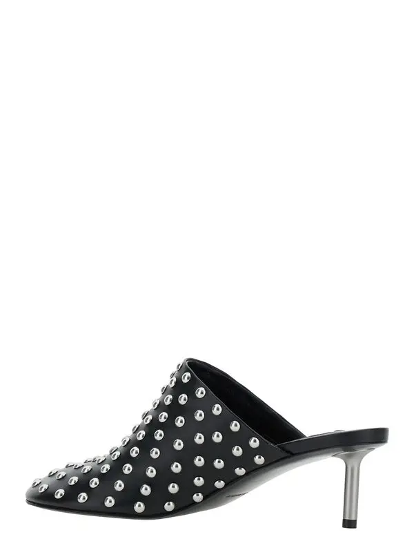 JIL SANDER Black Leather Studded Low Heel Mules - Multicolor