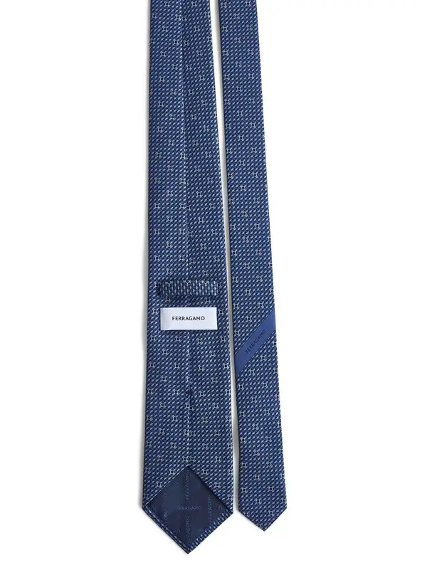 FERRAGAMO Gancini Print Silk Neck Tie - Multicolor