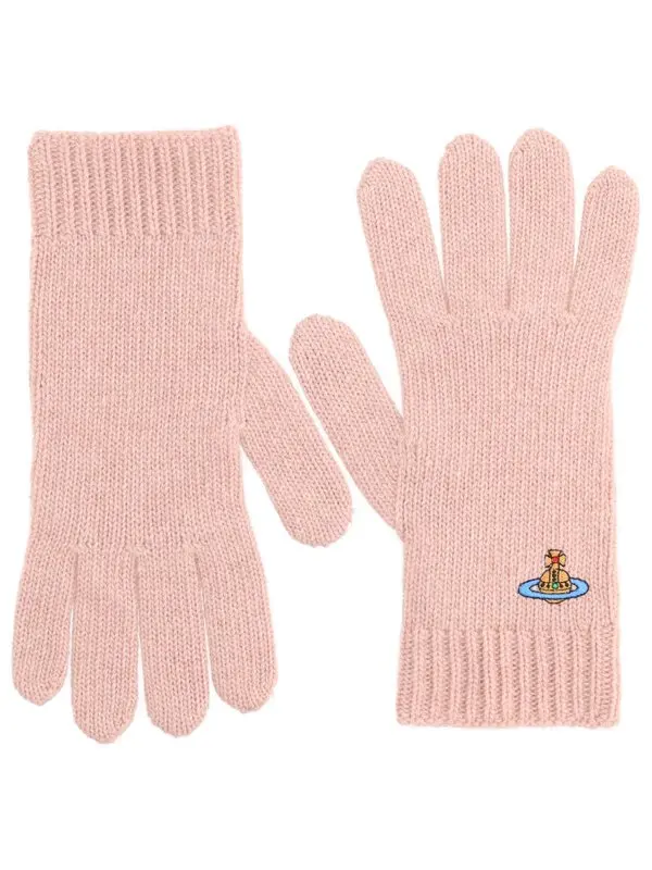 VIVIENNE WESTWOOD Cashmere Gloves With Orb Embroidery - Cream