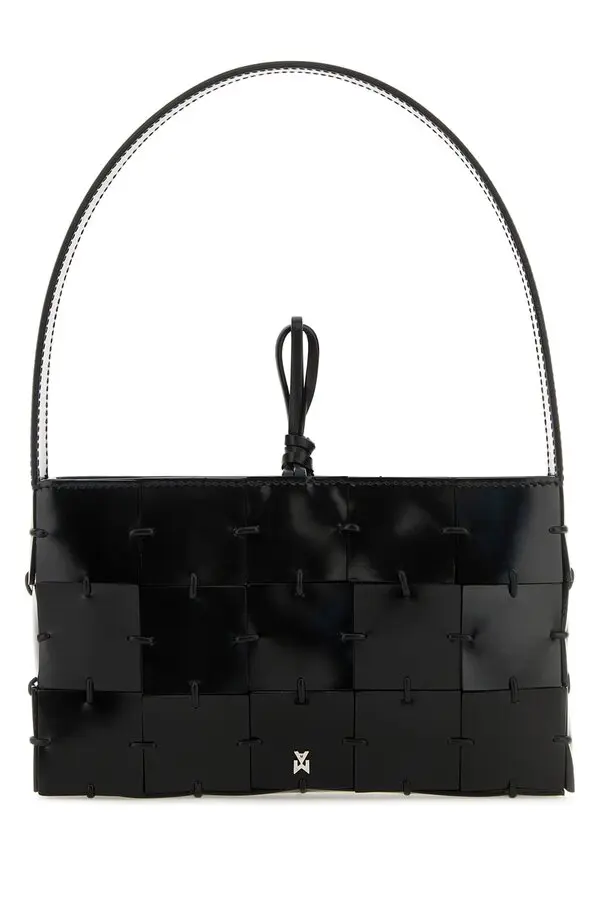 Amina Muaddi Black Spazzolato Leather Mini Baguette Bag