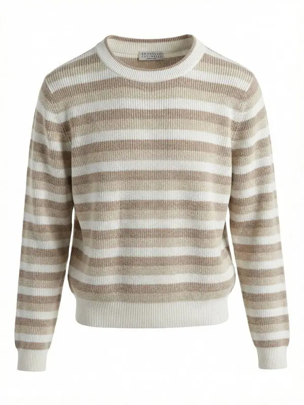 Brunello Cucinelli Striped Cotton Crew Neck Pullover - Multicolor