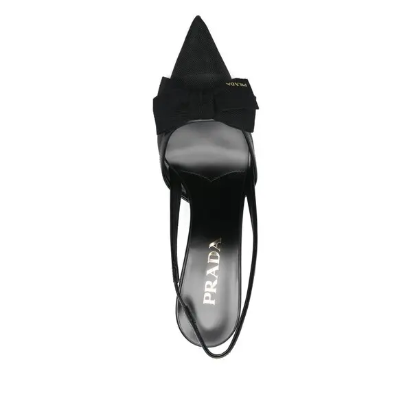 Prada Pointed Toe Bow Detail Stiletto Heel Slingback Pumps - Black