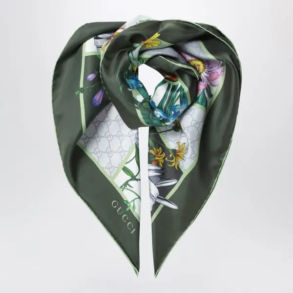 Gucci Silk Twill Scarf With Flora Print - Green