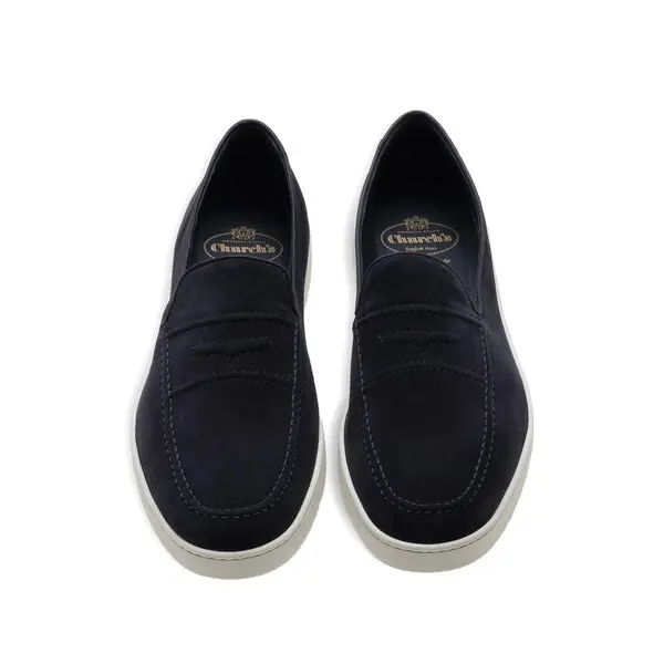 Church's Navy Suede Moc Toe Loafers - Blue