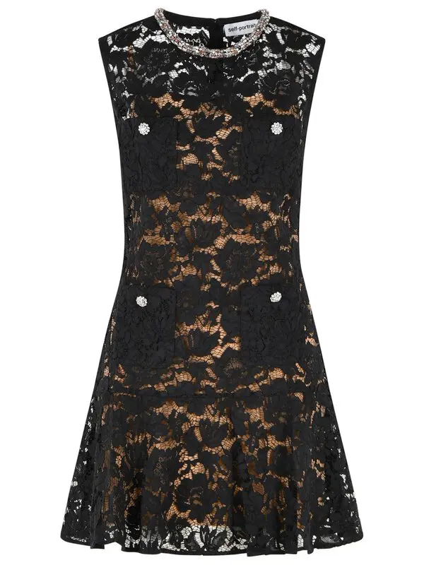 SELF-PORTRAIT Lace Dress With Embellished Neckline