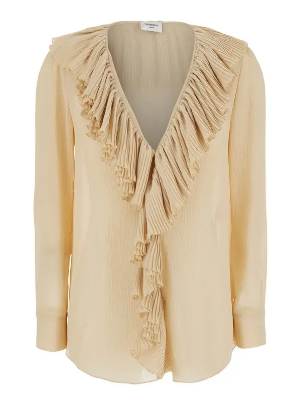 Saint Laurent Silk Blouse With Ruffle Detail - Multicolor