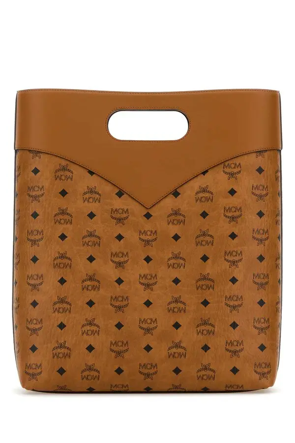 Mcm Printed Canvas Shopping Bag With Golden Metal Finishing - Multicolor