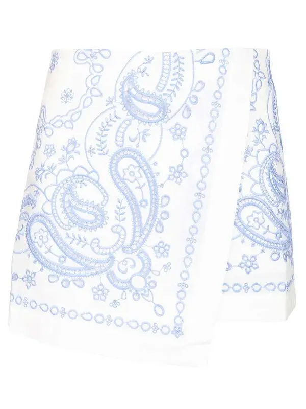 SELF-PORTRAIT Embroidered Linen Blend Shorts - White