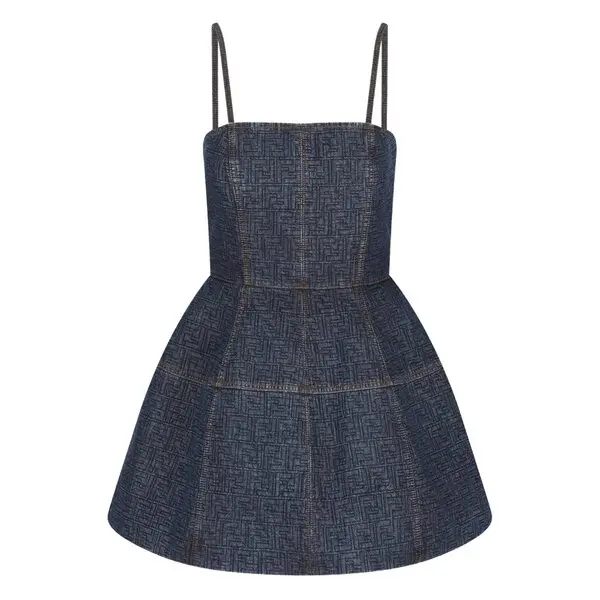 Fendi Dark Quilted Motif Bustier Dress - Blue
