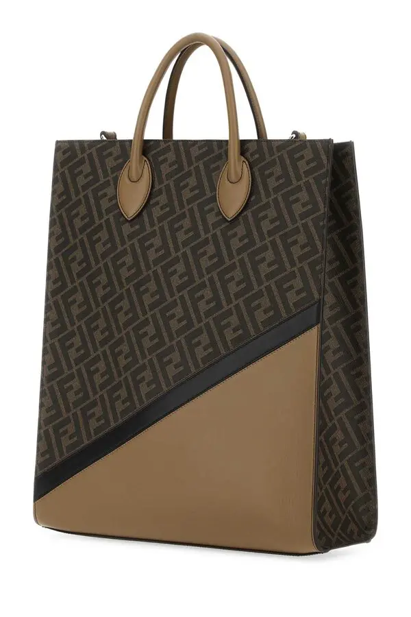 Fendi Leather And Canvas Shopping Bag