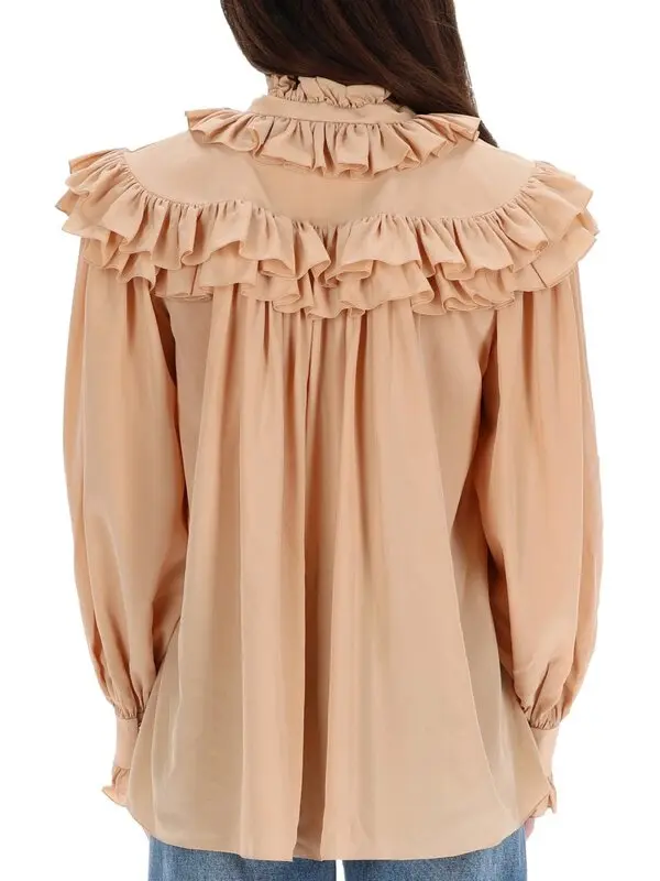Chloé Silk Shirt With Ruffled Neckline - Cream
