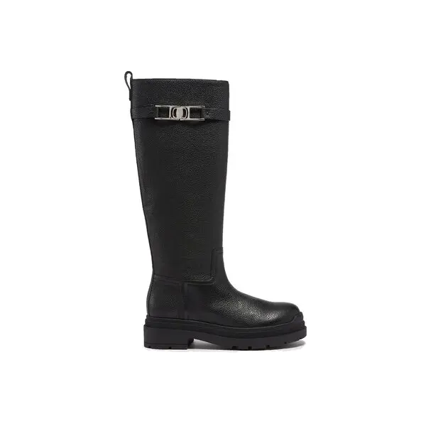 FERRAGAMO Leather Knee-high Boots With Silver-tone Hardware