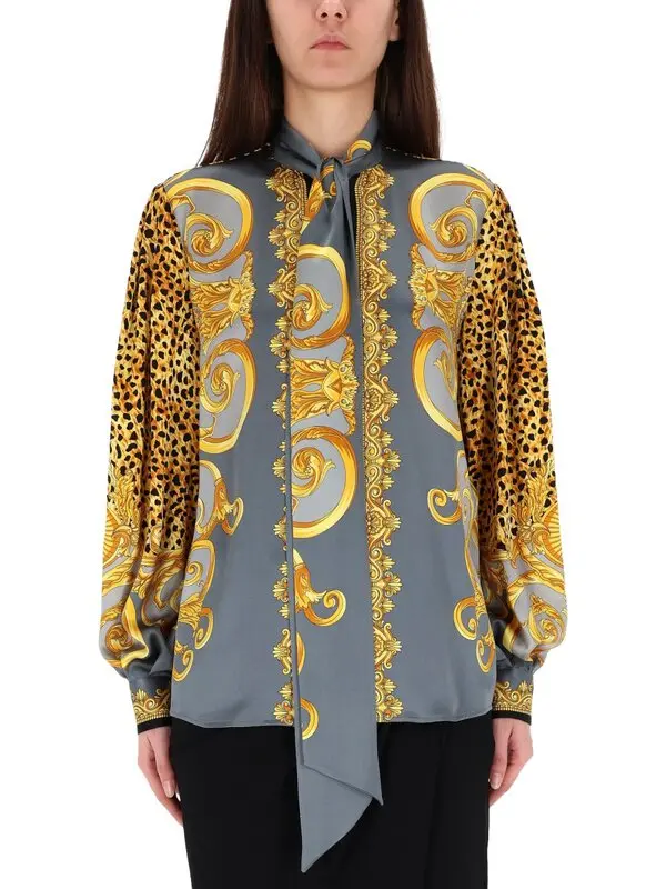 Versace Printed Silk Shirt - Gray