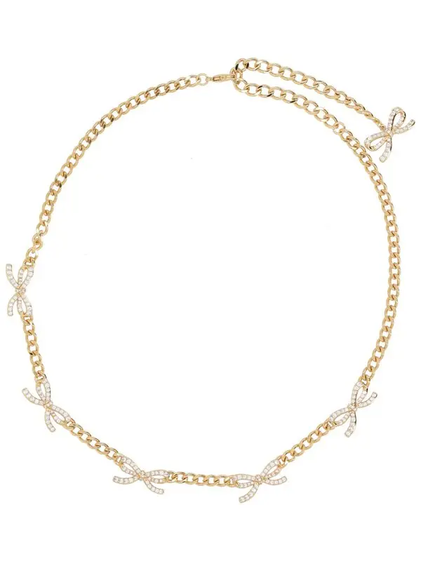 SELF-PORTRAIT Necklace With Crystal Bows - Gold