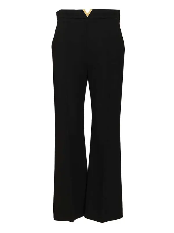 Valentino Garavani Vlogo Wool Crepe Regular Trousers - Black
