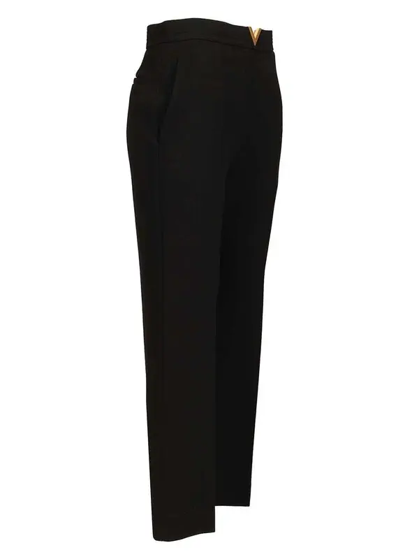 Valentino Garavani Vlogo Wool Crepe Regular Trousers - Black