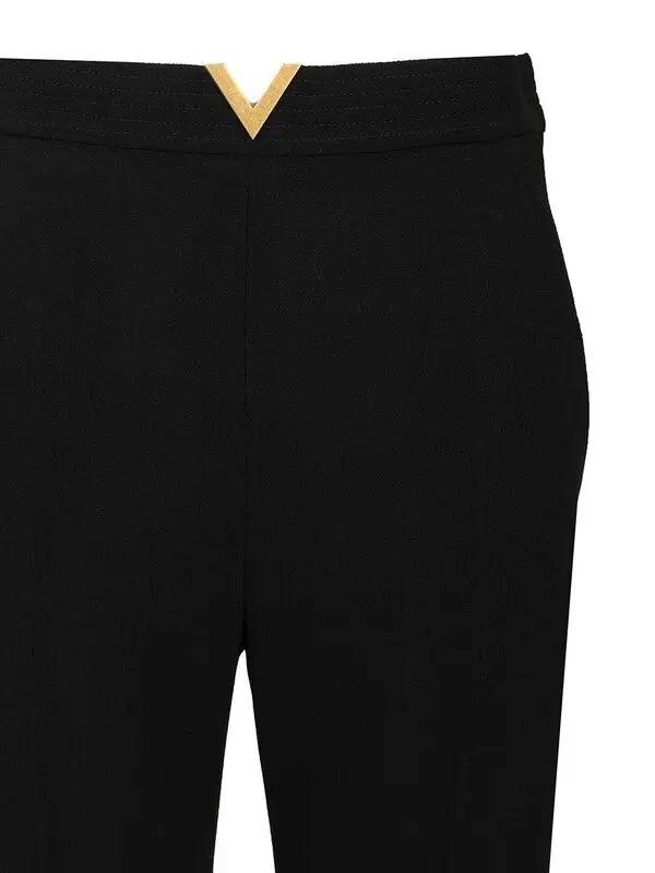 Valentino Garavani Vlogo Wool Crepe Regular Trousers - Black