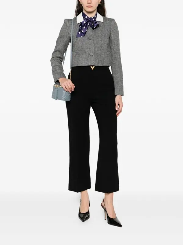 Valentino Garavani Vlogo Wool Crepe Regular Trousers - Black