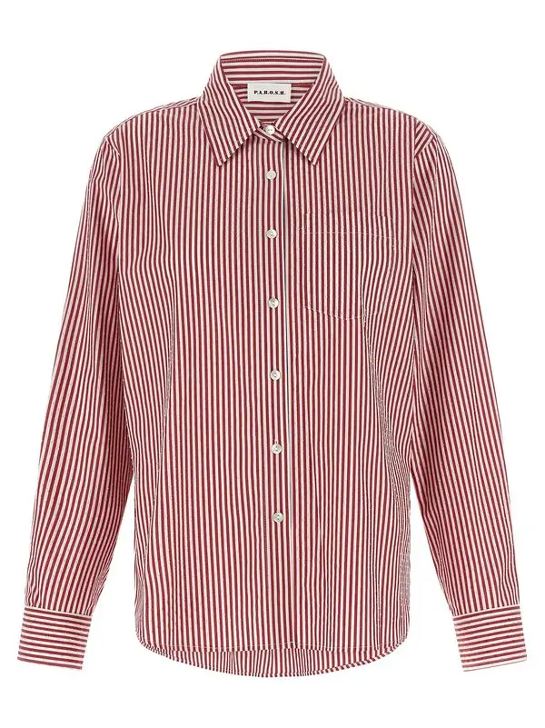 P.a.r.o.s.h Striped Cotton Poplin Shirt With All-over Rhinestones - Red