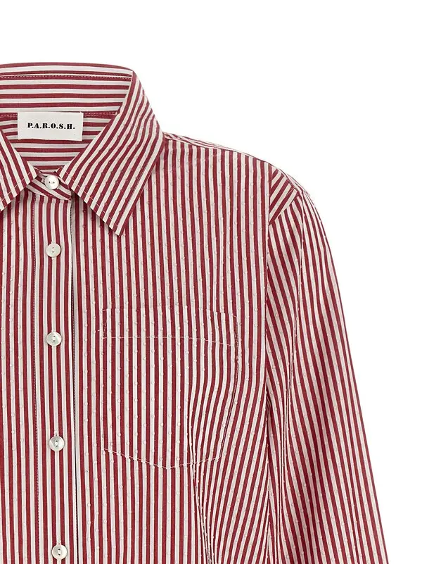 P.a.r.o.s.h Striped Cotton Poplin Shirt With All-over Rhinestones - Red