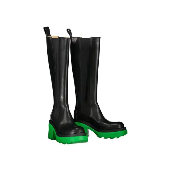 Bottega Veneta Leather Knee-high Boots With Green Platform Sole - Black