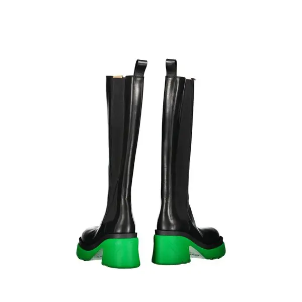 Bottega Veneta Leather Knee-high Boots With Green Platform Sole - Black