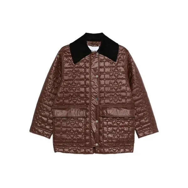 GANNI Quilted Coat With Contrasting Collar