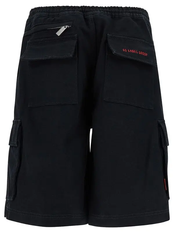 44 LABEL GROUP Black Cotton Cargo Bermuda Shorts With Logo Embroidery