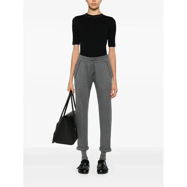 Brunello Cucinelli Monili Chain Detail Cotton Blend Track Pants - Gray