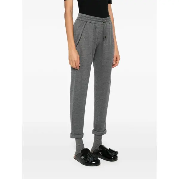 Brunello Cucinelli Monili Chain Detail Cotton Blend Track Pants - Gray