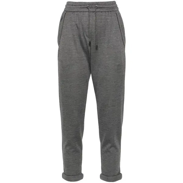 Brunello Cucinelli Monili Chain Detail Cotton Blend Track Pants - Gray