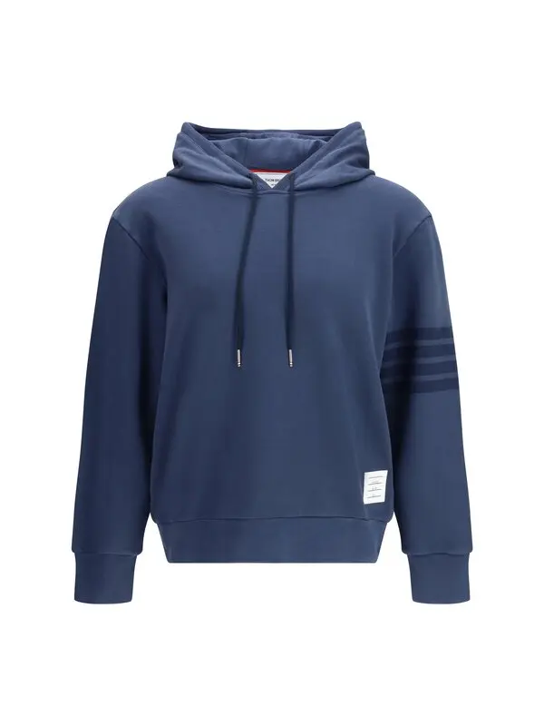 Thom Browne Cotton Hoodie With Signature Stripes - Blue