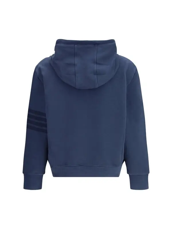 Thom Browne Cotton Hoodie With Signature Stripes - Blue