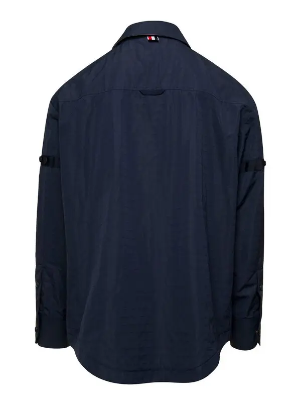 Thom Browne Oversized Blue Shirt With Patch Pockets In Polyamide Blend - Multicolor