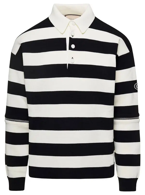 Gucci Striped Black And White Knit Polo With Detachable Sleeves In Cotton - Multicolor
