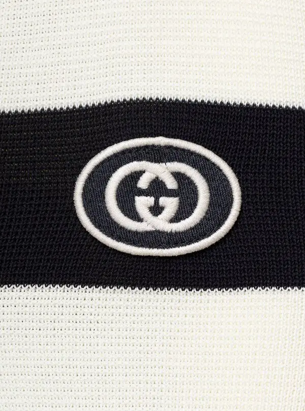 Gucci Striped Black And White Knit Polo With Detachable Sleeves In Cotton - Multicolor