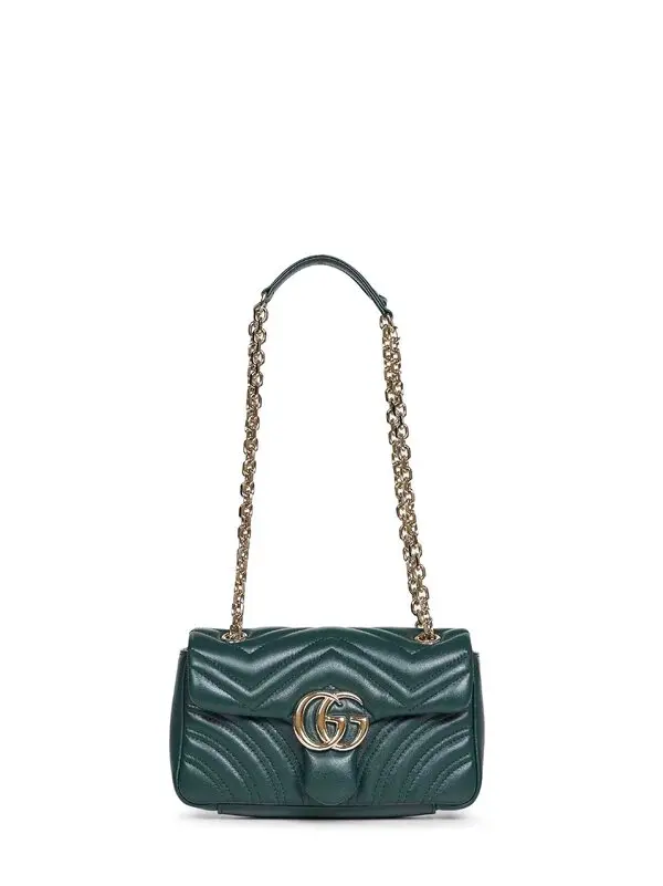 Gucci Green Matelassé Chevron Nappa Leather Gg Marmont Small Shoulder Bag - Multicolor