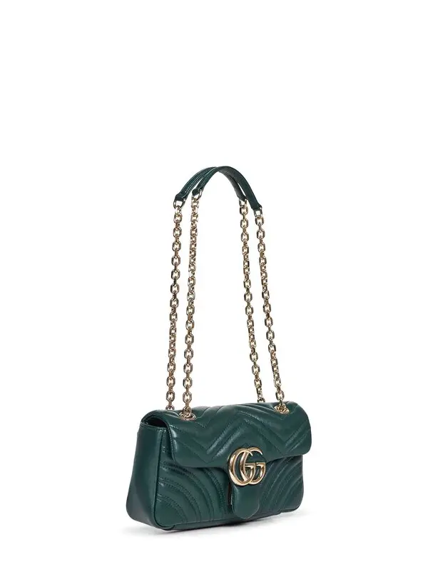 Gucci Green Matelassé Chevron Nappa Leather Gg Marmont Small Shoulder Bag - Multicolor