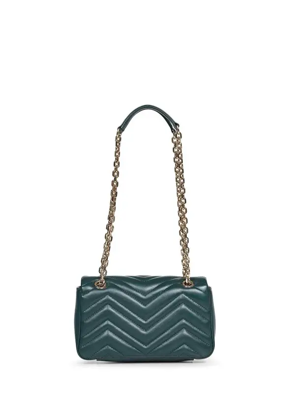 Gucci Green Matelassé Chevron Nappa Leather Gg Marmont Small Shoulder Bag - Multicolor