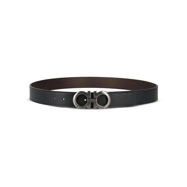 FERRAGAMO Gancini Reversible Leather Belt - Black