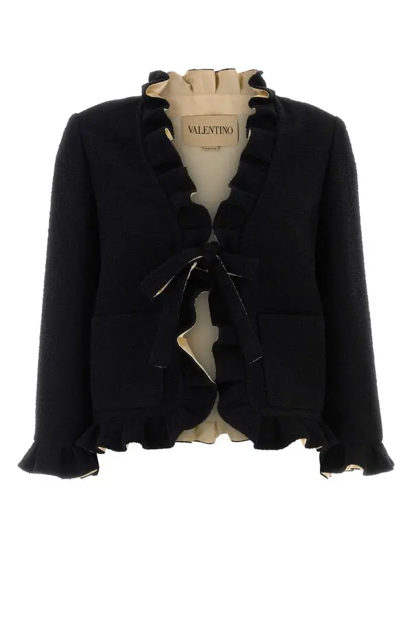 Valentino Garavani Boucle Blazer With Ruffle And Bow Detail