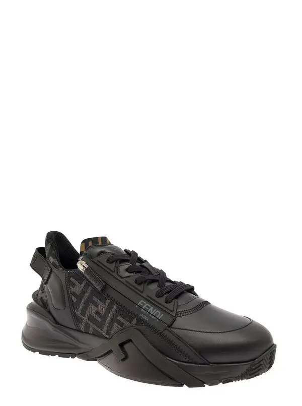 Fendi Flow Sneaker With Ff Logo And Side Zip Detail - Black