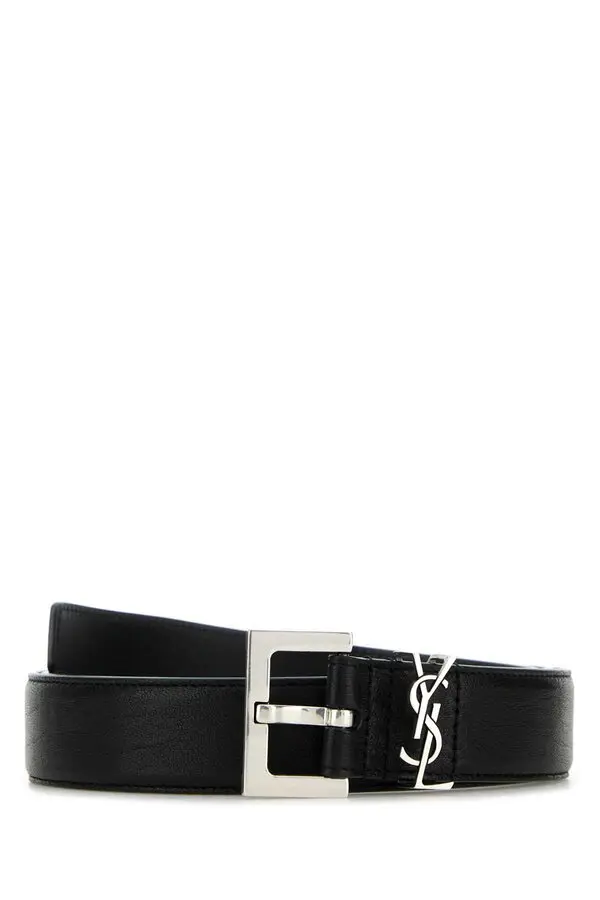 Saint Laurent Leather Belt With Silver-tone Buckle - Black