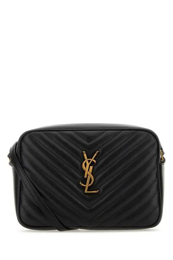 Saint Laurent Quilted Leather Camera Bag With Gold Tone Logo - Black