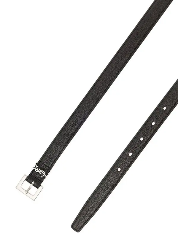 Saint Laurent Cassandra Leather Belt With Silver Buckle - Black