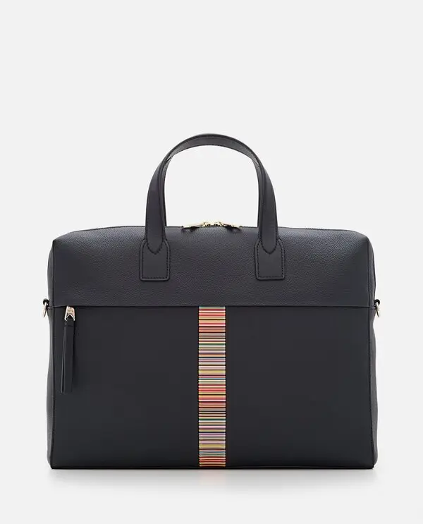 Paul Smith Black Leather Folio With Signature Stripe Trim - Multicolor